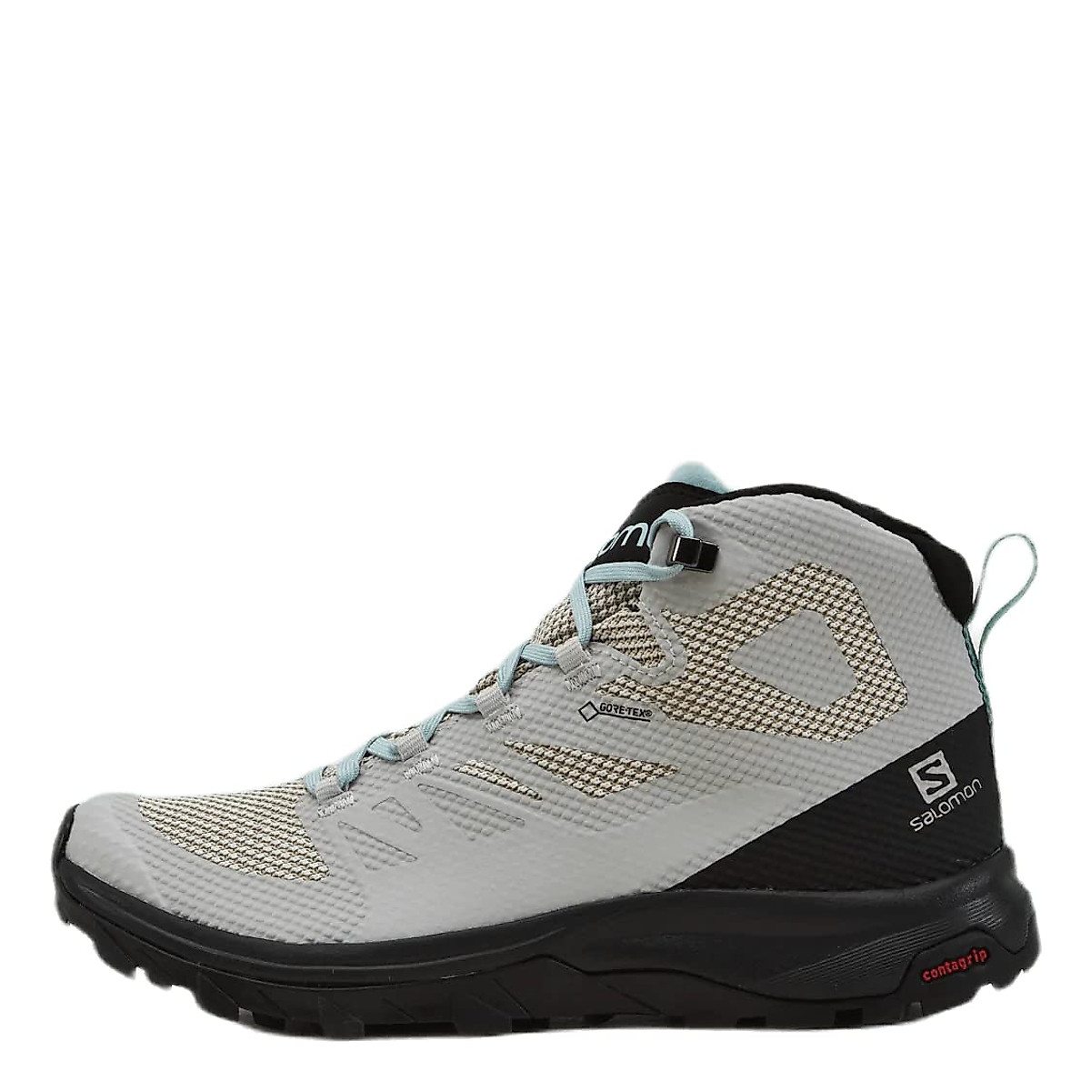 Salomon Outline Mid Gore-TEX Hiking Boots for Women, Lunar Rock/Black/Pastel Turquoise, 8