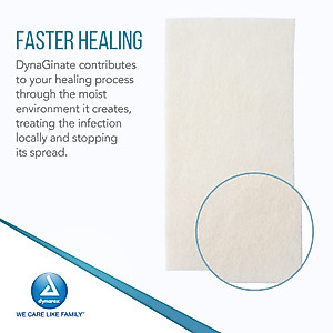 Dynarex DynaGinate Calcium Alginate Wound Dressing - Sterile, Non-Stick Topical Wound Pads - Absorbent Gel Patches For Moderate To High Exuding Cuts - For Medical & Home Use - 4"x 8", 12 Boxes of 5