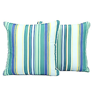Maphissus 2 PCS Outdoor Throw Pillows Included Inserts,18x18 Inches Green Striped Square Pillows,Waterproof Stuffed Pillow for Patio Garden Bench Furniture