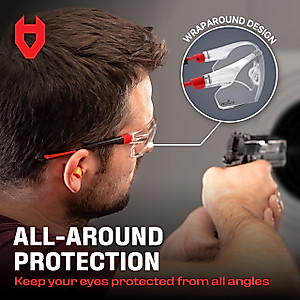 NoCry Clear Safety Glasses for Men and Women; Lightweight Work Glasses with Adjustable Frames and No-Slip Grips; Scratch Resistant Anti Fog Safety Glasses with Superior UV Protection, Black & Red