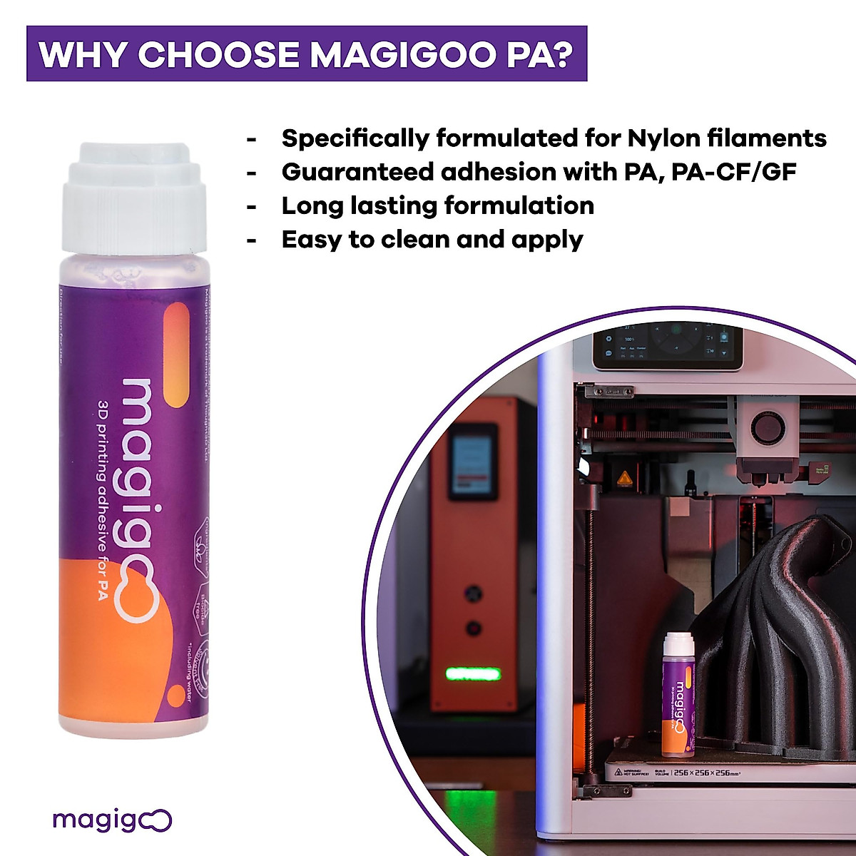 Magigoo - MPA2019 3D Printer Adhesive Glue - Long-Lasting and Reduces Warping for Nylon Filaments on Flex Plate, Glass, PEI, Buildtak & Kapton - 3D Printing Accessories, Supplies, and Materials (50mL)