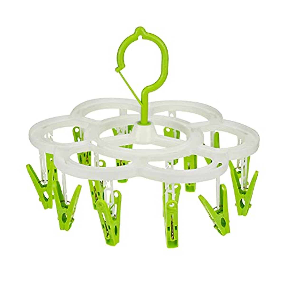 Bobrv Clothes Hangers with 16 Clips, Sock Underwear Baby Hanger, Hanging Drying Rack, Plastic Laundry Clip and Drip Clothespin Rack for Towel, Hat, Scarf, Green, 9 x inches