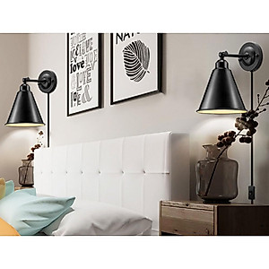 MODEBHD Swing Arm Wall Lamp Plug-in Cord Industrial Wall Sconce, Iron Black Finish,with On/Off Switch, E26/E27 Base,2pack Bedroom Wall Lights Fixtures,Bedside Reading Lamp