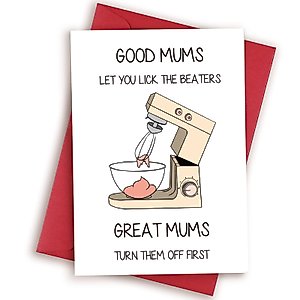 HEALSLA Funny Mothers Day Card, First Mother's Day Gifts for Wife Mom from Daughter Son, Lick The Beaters Great Mums Turn Them Off First, Birthday Gifts for Mom from Husband with Envelope