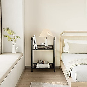 Azheruol Bookshelf Storage Shelf Bookcase Freestanding Storage Stand for Living Room, Bedroom, Kitchen, Rust Resistance, Easy Assembly Free Combination Multi-Functional Organizer (2 Tiers, Black)