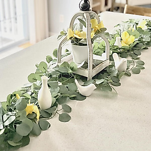 CQURE 8Pcs Eucalyptus Garland,Artificial Eucalyptus Leaves Table Greenery Garland Wreath Spring Garland Vines for Wedding Party Table Bedroom Wall Room Decor