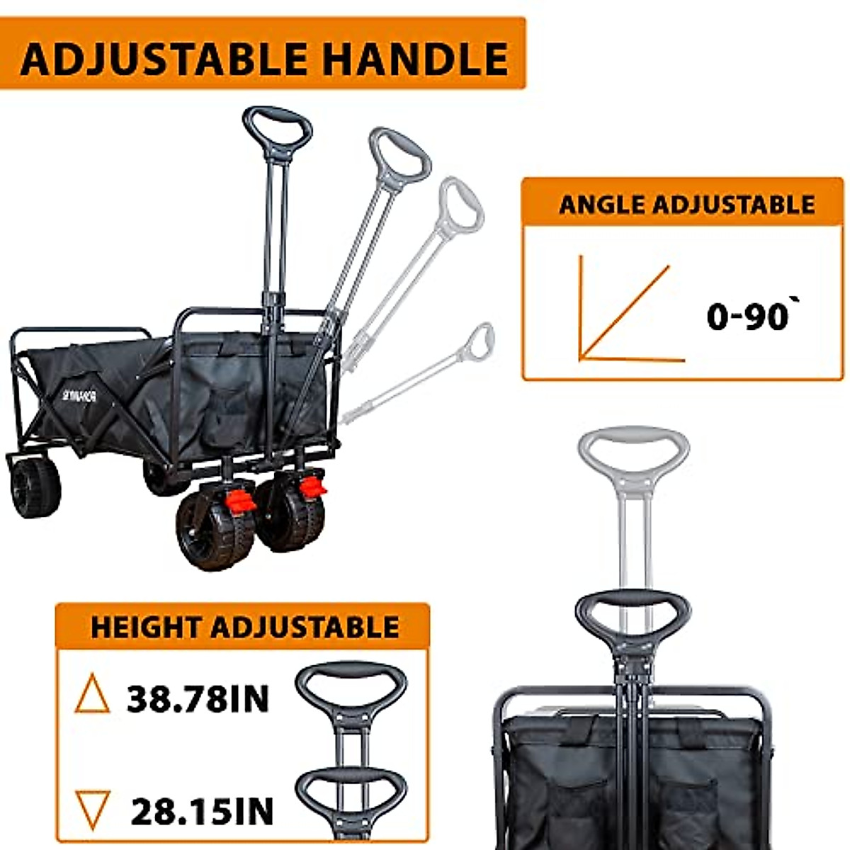 SKYMANOR Collapsible Wagon Cart Utility Beach Cart with Big All-Terrain Wheels for Sand with Cargo Straps Foldable Heavy Duty Beach Wagon for Outdoor Garden Camping Shopping (Black)