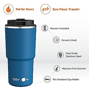asobu 22oz Extra Large Ceramic-Lined Travel Mug with No Metal Taste-Keeps Flavors True - Double-Wall Vacuum Insulated Coffee Mug with Spill-Proof Pop-Open Lid for Hot Drinks