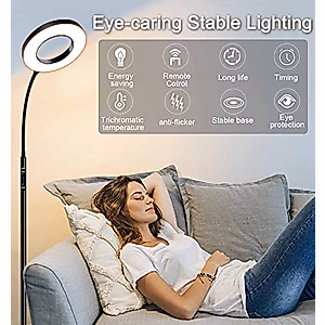vividstarry Modern LED Floor Lamp with Remote & Touch Control, 2700K-6500K Bright Dimmable Floor Reading Lamp for Living Room/Bedroom/Office, Gooseneck Task Lights 10-100% Brightness Adjustable,Timer
