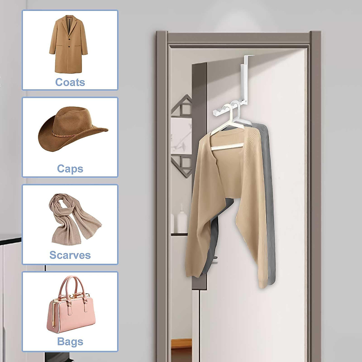 Over The Door Clothes Hanger Drying Rack,2 Pack Laundry Drying Rack Wall Mount,Portable Folding Hanging Coat Hook for Clothes/Towel/Hat for Laundry Room/Bathroom/Bedroom/Washroom/Travelling,White