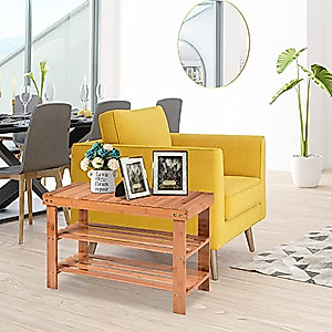 COSTWAY Bamboo Shoe Rack Bench 3-Tier Free Standing Wood Shoe Storage Organizer Shelf Holder Home Entryway Hallway Furniture Eco-Friendly (Natural)
