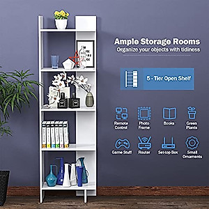 Tangkula 5-Shelf Bookcase, Room Divider and Display Shelf, Freestanding Decorative Storage Shelving, Wooden Bookshelf for Home Living Room Office Bedroom, Room Divider Bookshelf (White, 1)