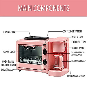 Breakfast Machine Multifunctional ９L Electric Oven,Mini Small Home Toaster Home Multi Functional Three-in-One Automatic Breakfast Coffee Machine Air Fryer (Red Set Meal 1)