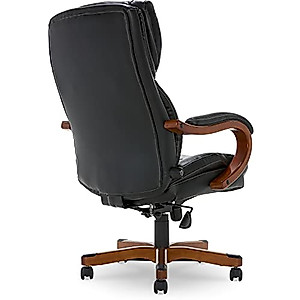 Serta Big and Tall Executive Office Chair with Wood Accents Adjustable High Back Ergonomic Lumbar Support, Bonded Leather, 30.5D x 27.25W x 47H in, Black