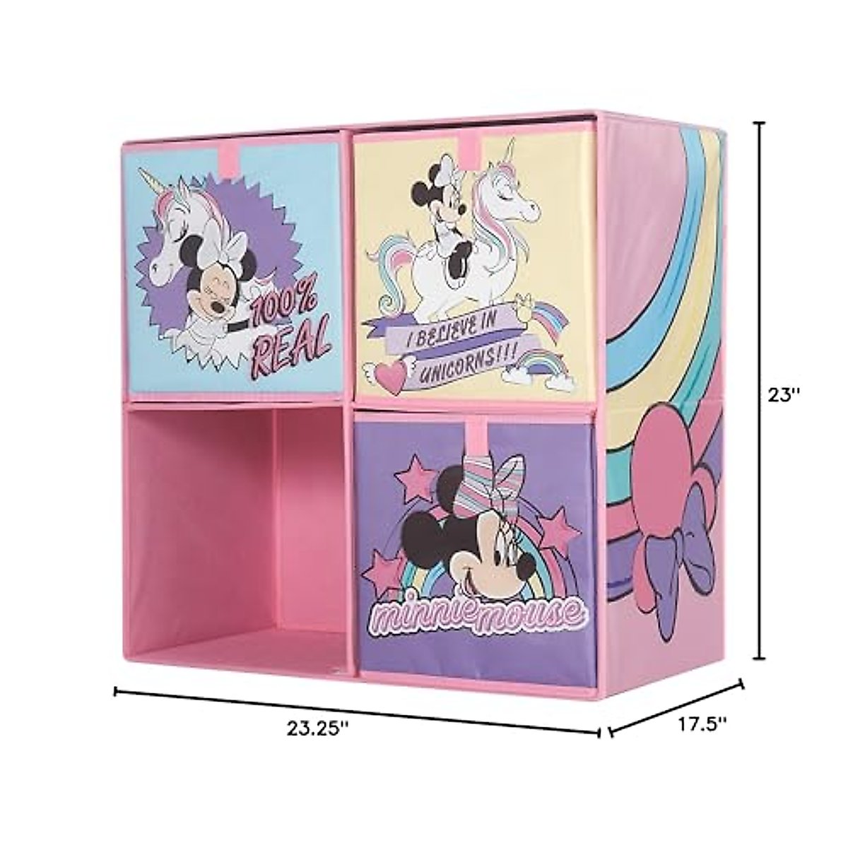 Idea Nuova Disney Minnie Mouse Collapsible Soft Storage Cubby with 3 Collapsible Cubes