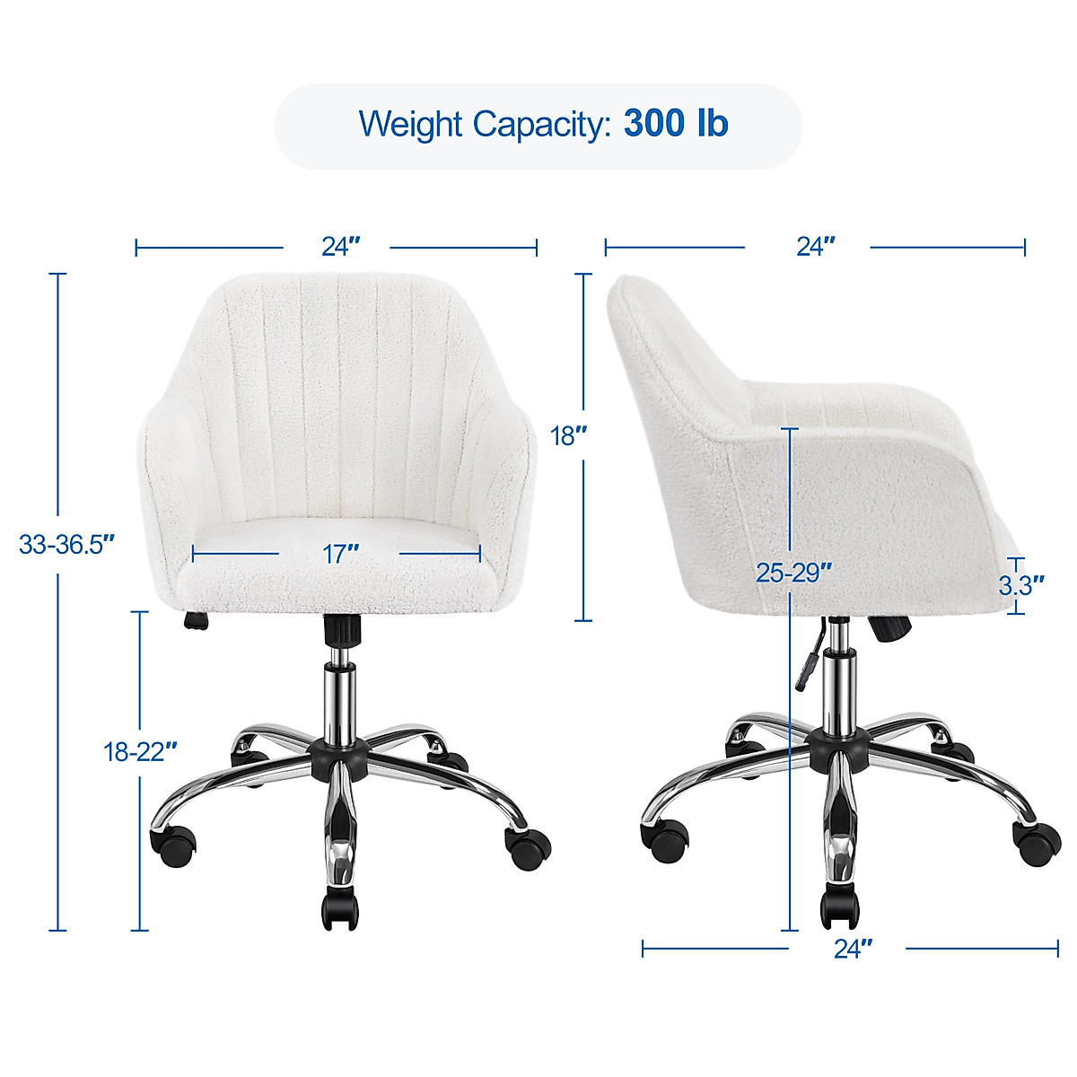 Yaheetech Boucle Vanity Chair Desk Chair Comfy Modern Accent Chair Mid Back Ergonomic Office Chair Height Adjustable Swivel Computer Chair for Bedroom with Arms Ivory