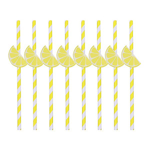 Cabilock Delicate 30pcs Hawaii Lemon Party Straws Fruit Paper Straws Party Supplies for Drinking