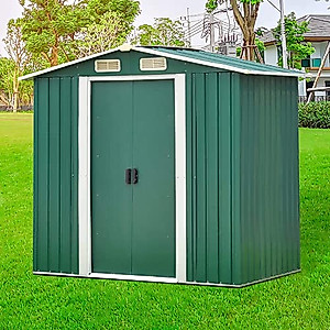 kinbor 6' x 4' Storage Shed - Outdoor Garden Metal Shed with Double Door, Tool Storage Shed for Patio, Lawn, Garden, Backyard, Green