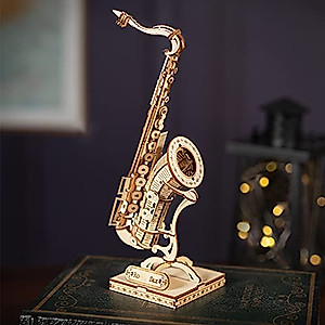 ROBOTIME 3D Puzzle for Kids Wooden Craft Kits DIY Model Saxophone Kit to Build Creative Arts Puzzle Toy Pefect Gift for Teens