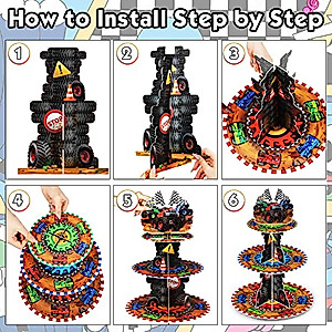 Sunnyray 3 Tier Race Car Party Decorations Cupcake Stand Truck Car Party Favors Cupcake Holder Racing Truck Party Dessert Tower Car Theme Dessert Stand for Kids Boys Birthday Race Car Party Supplies