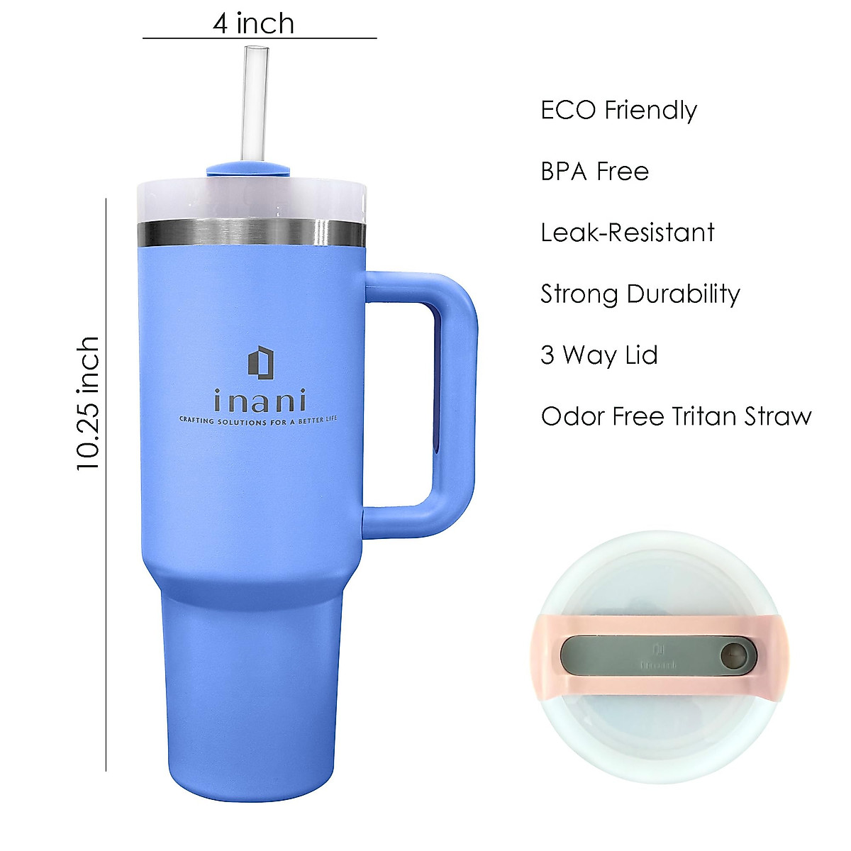 inani 40oz Tumbler With Handle And Straw, Insulated Travel Cup, Leak-Resistant, Spill-Proof Lid, Dishwasher Safe, BPA-Free, Double-Wall Insulated Premium Mug For Hot Or Iced Beverage, Storm Blue