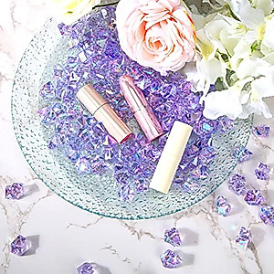 DomeStar Purple Fake Ice Rocks, 150PCS Purple Holographic Acrylic Crushed ICES Sparkling Purple Fake Diamonds Holographic Plastic Purple Gems Marble Vases Fillers Table Scatter Decoration