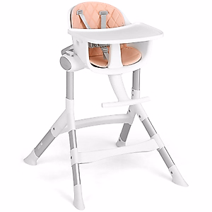 INFANS Baby High Chair, Modern Convertible Design Highchair with Aluminum Construction, 5 Different Heights, Removable Tray, Detachable PU Leather Cushion, Dinning Seat for Infant and Toddlers Pink