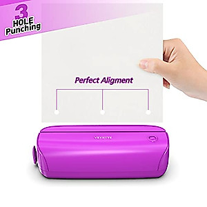Electric 3 Hole Paper Punch, VEYETTE Paper Puncher with Adapter for Office School Studio, 20 Sheet Capacity, AC or Battery Purple