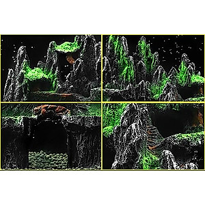 IBWell Aquarium Ornament Rock Cave Landscape, Artificial Mountain Hill View Stone with Moss, Fish Tank Decoration