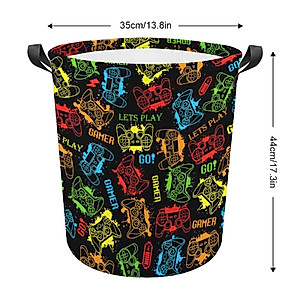 Game Theme Laundry Basket for Gamer Room Decor Boys Gamer Go Play Video Gamepad Storage Hamper Gaming Decor Boys Room for Dirty Clothes -S