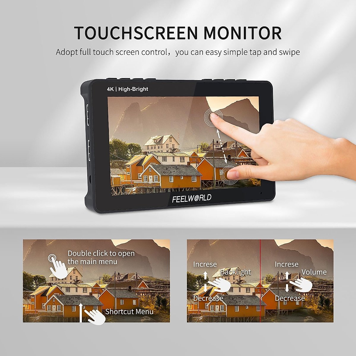 FEELWORLD 5.5 Inch 1600Nit Camera Field Monitor Ultra Bright 4K HDMI Video Monitor Touch Screen DSLR Monitor F970 External Install F5PROX