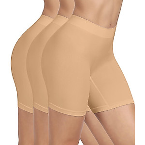 BESTENA 3 Pack Slip Shorts Womens Comfortable Seamless Smooth Slip Shorts for Under Dresses(3Nude,X-Large)