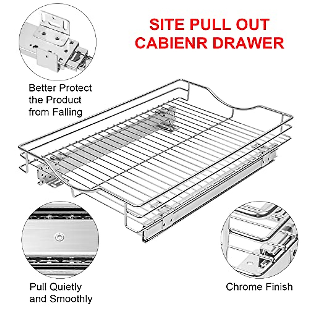 SITE Pull Out Cabinet Organizer 14" W x 21" D Heavy Duty Under Kitchen Cabinet Sliding Shelf,Requires At Least 15” Cabinet Opening, Chrome Finish
