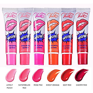 6-PACK Peel-Off Colored Lip Stain Gloss + Applicator Stick | Variety of SIX Luscious, Sexy Colors | Apply, Let Dry, Peel Away, and Look Beautiful!