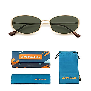 Appassal Retro Oval Sunglasses For Women Men Hexagonal Rectangle Metal Frame Sun Glasses AP3625,Gold/Green