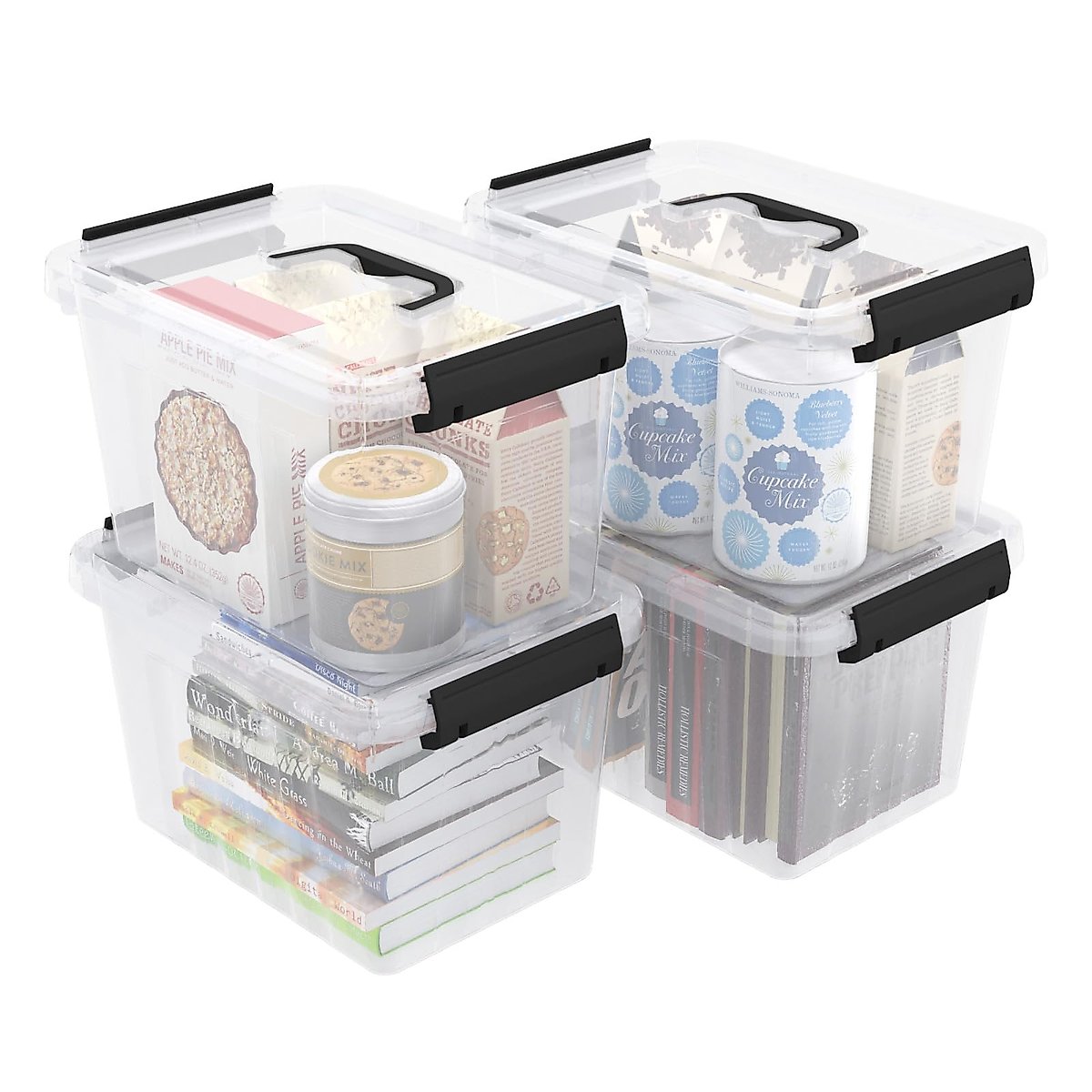 Yuright 4 Pack Lidded Storage Boxes, 6 Quart Latch Container Bin with Handle, Clear