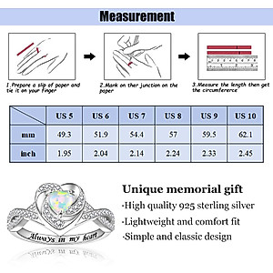 Heart Cremation Ring for Ashes - 925 Sterling Silver Opal Urn Keepake Rings Memorial Jewelry for Women (White, 9)