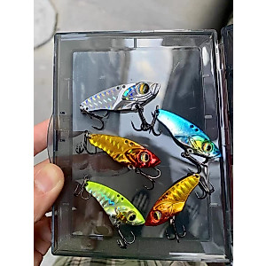 BitHeng Fishing Lures, Fishing Spoon Tackle LuresHard Metal VIB Jigging with Treble Hooks for Bass Trout Crappie Perch Freshwater Saltwater (10Pcs) Random Color, Mixed Color