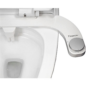 Toswin Left Handed Bidet Ultra Slim Left Hand Bidet Attachment with Dual Front & Rear Nozzles and Adjustable Water Pressure - Control Panel on Left Side-Silver Knob