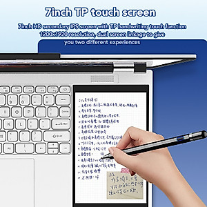 Win 11 Double Screen Laptop, 15.6in + 7in IPS Screen HD Notebook with Fingerprint Unlock, 16GB Running Memory, Handwriting Touch, Backlight Keyboard, 180° Opening and Closing (16GB+1TB US Plug)