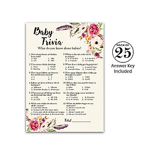 BOHEMIAN Baby Shower Game — BOHO BABY TRIVIA Game — Pack of 25 — Fun Baby Facts Game, GIRL Baby Shower Game, Bohemian Pink Floral Baby Shower Activity, Trivia Girl Baby Shower Game, SKU G400-TRV