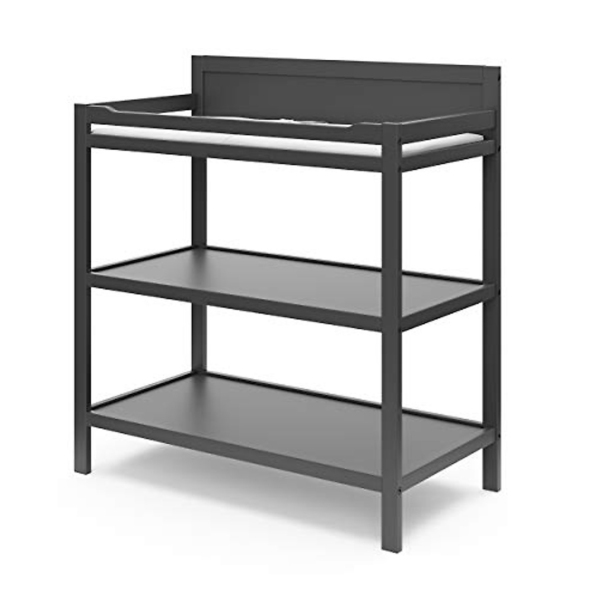 Storkcraft Alpine Changing Table (Gray) – GREENGUARD Gold Certified Nursery Changing Table, Includes Water-Resistant Changing Pad, 2 Shelves for Nursery Storage and Organizing