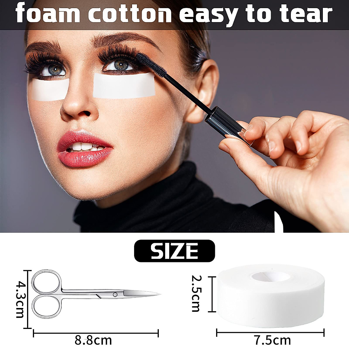 3 Pieces Soft Foam 1Pieces Cosmetic Scissors Elastic Eyelash Tapes White Lash Extension Tape Adhesive Under Eye Pads Beauty Lash Foam Tape for Eyelash Extensions