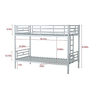 LifeSky Twin-Over-Twin Metal Bunk Bed - Heavy Duty Bunk Bed Frame - Bunk Beds with Ladder and Guardrail for Bedroom Girls Silver
