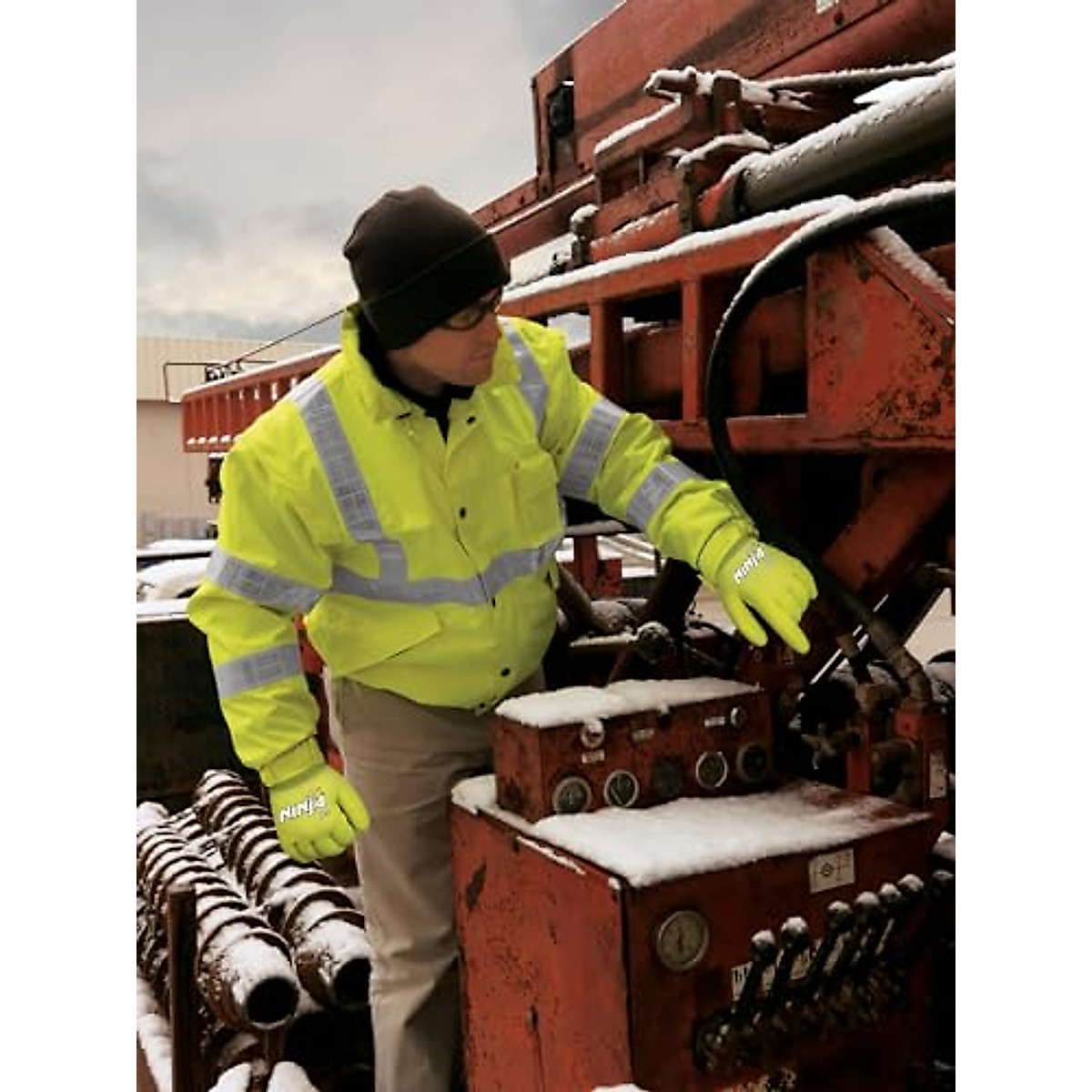 MCR Safety N9690HVL Ninja Ice High Visibility Nylon Liner Double Layer Gloves with HPT Coating, Large (Pack of 12), Lemon Yellow