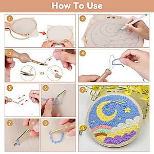 21PC Punch Needle Embroidery Kits Adjustable Punch Needle Tool, Wooden Handle Embroidery Pen, Hoops, Punch Needle Cloth, Punch Needle Kit Adults Beginner DIY Craft, Perfect Decoration and Gifts