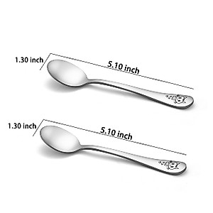 TeamFar Toddler Spoons, Stainless Steel Toddler Kids Spoon Set Silverware, Non Toxic & Healthy, Cute Animals & Attached Travel Case - 6 Pieces