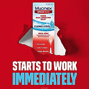 Mucinex Sinus Max Clear & Cool Nasal Decongestant Spray, Cooling Menthol Flavor, 0.75 fl oz, Fast Acting Medicine that Lasts 12 Hours, Relieves Sinus Pressure and Nasal Congestion
