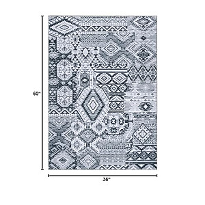 CAREMEE Machine Washable Area Rug 3x5 Tribal Entryway Mat Vintage Distressed Rug Indoor Low Pile Thin Rug Cozy Non Slip Foldable Area Rug for Living Room Bedroom Dining Room Grey