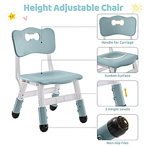 DOREROOM 4 in 1 Kids Table and 2 Chairs Set with Storage, Toddler Table and Chair Set for Kids Ages 3-10, Graffiti & Building Blocks Double-Sided Tabletop (Grayish Blue, 2 Chairs)